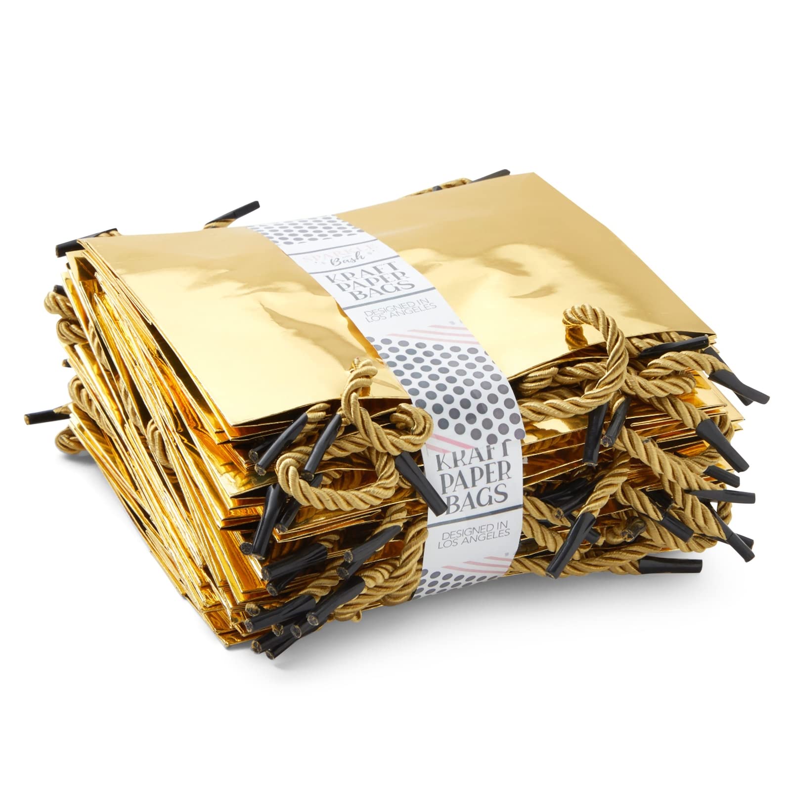 Sparkle and Bash 24 Pack Mini Metallic Rose Gold Gift Bags with Rope Handles, Reusable Paper Gift Bags (6 x 5 x 2.5 In)