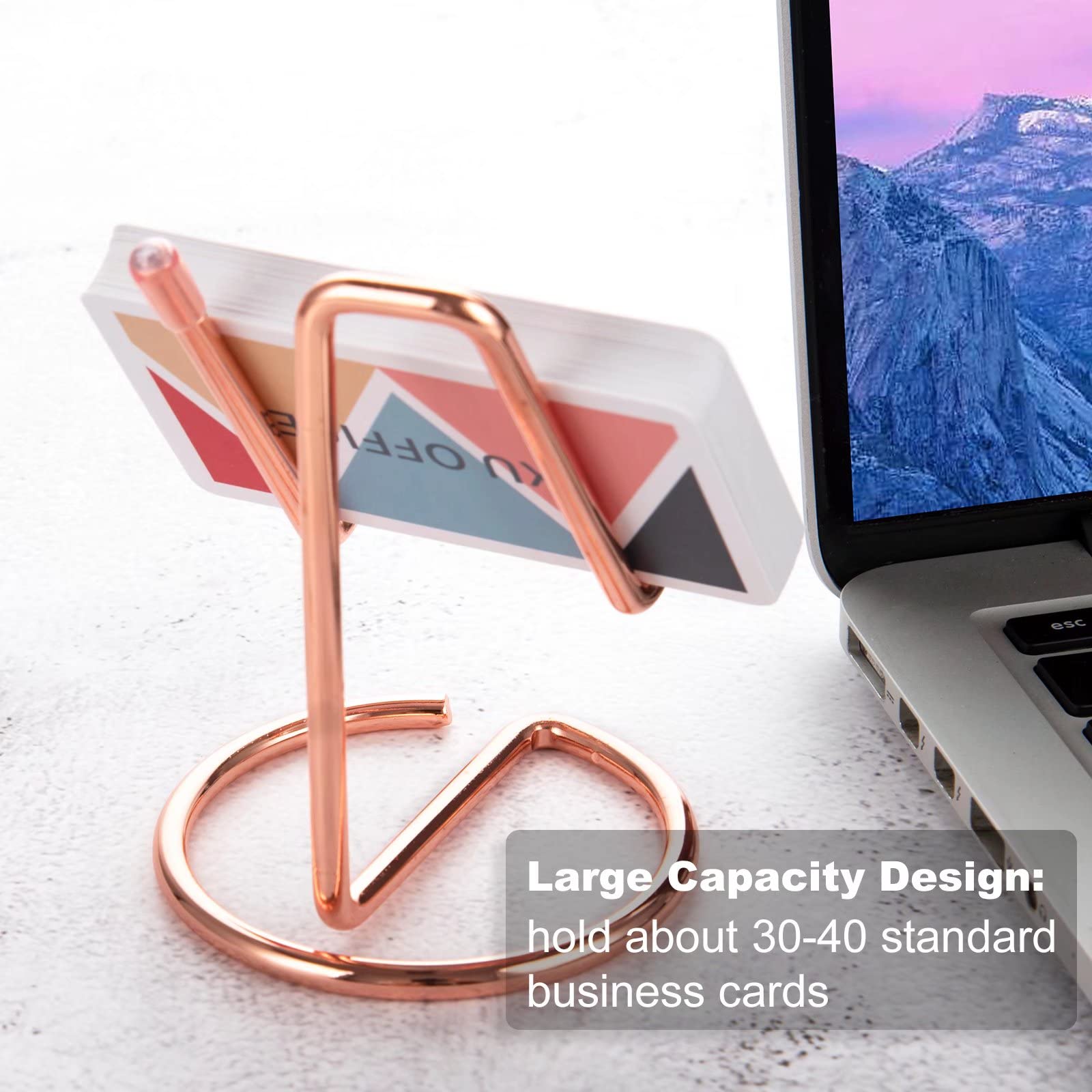 Business Card Holder for Desk,Cute Metal Rose Gold Desktop Business Card holder Display for Men & Women