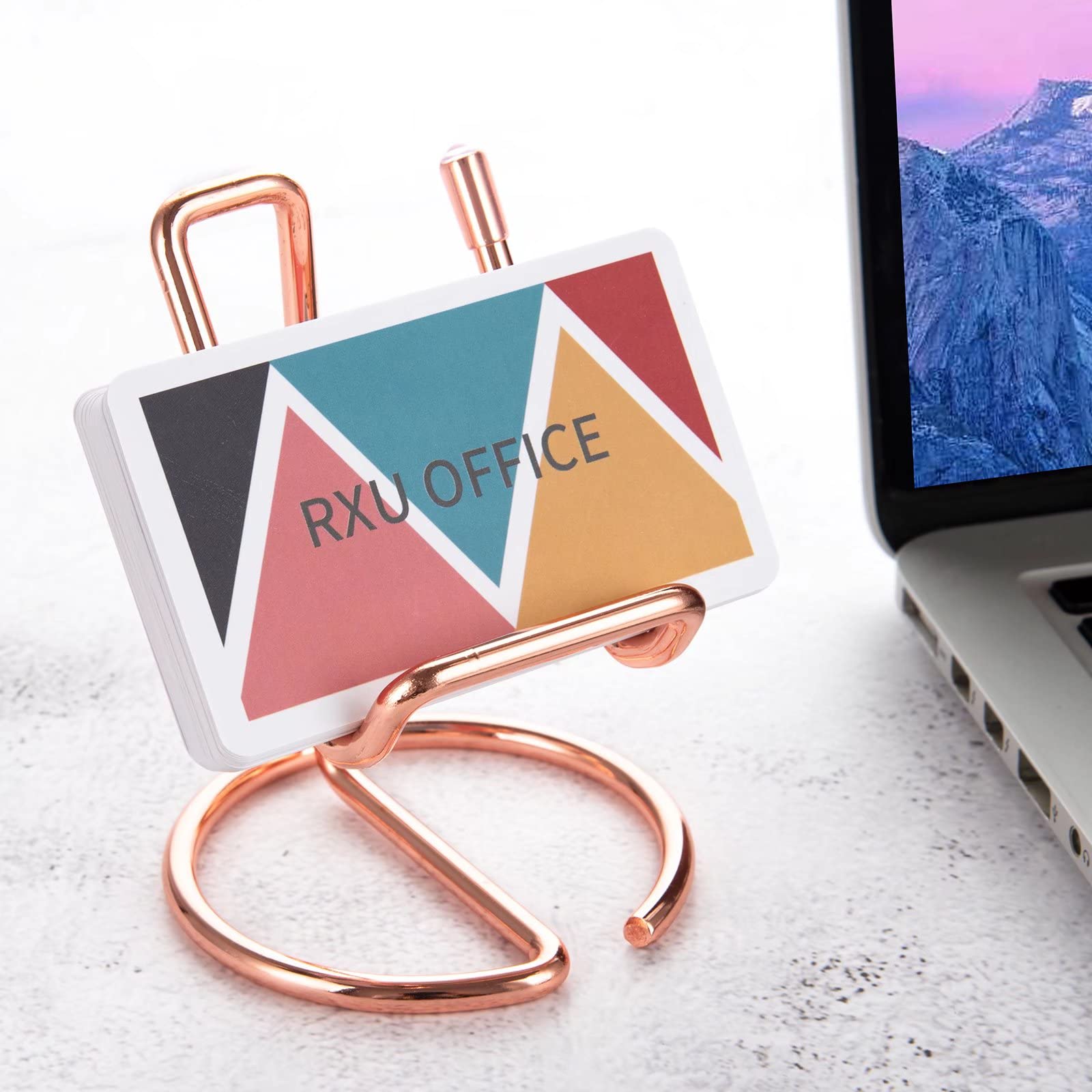 Business Card Holder for Desk,Cute Metal Rose Gold Desktop Business Card holder Display for Men & Women