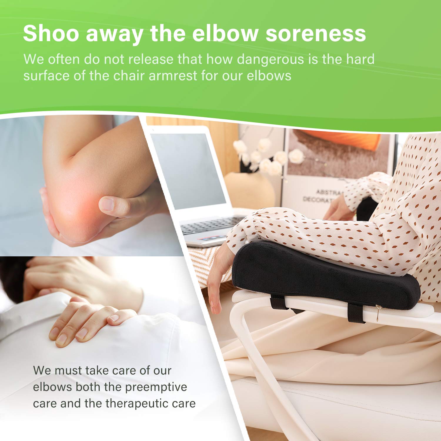 LargeLeaf Chair Ergonomic armrest Cushions Elbow Pillow Pressure Relief Office Chair Gaming Chair armrest with Memory Foam armrest Pads 2-Piece Set of Chair