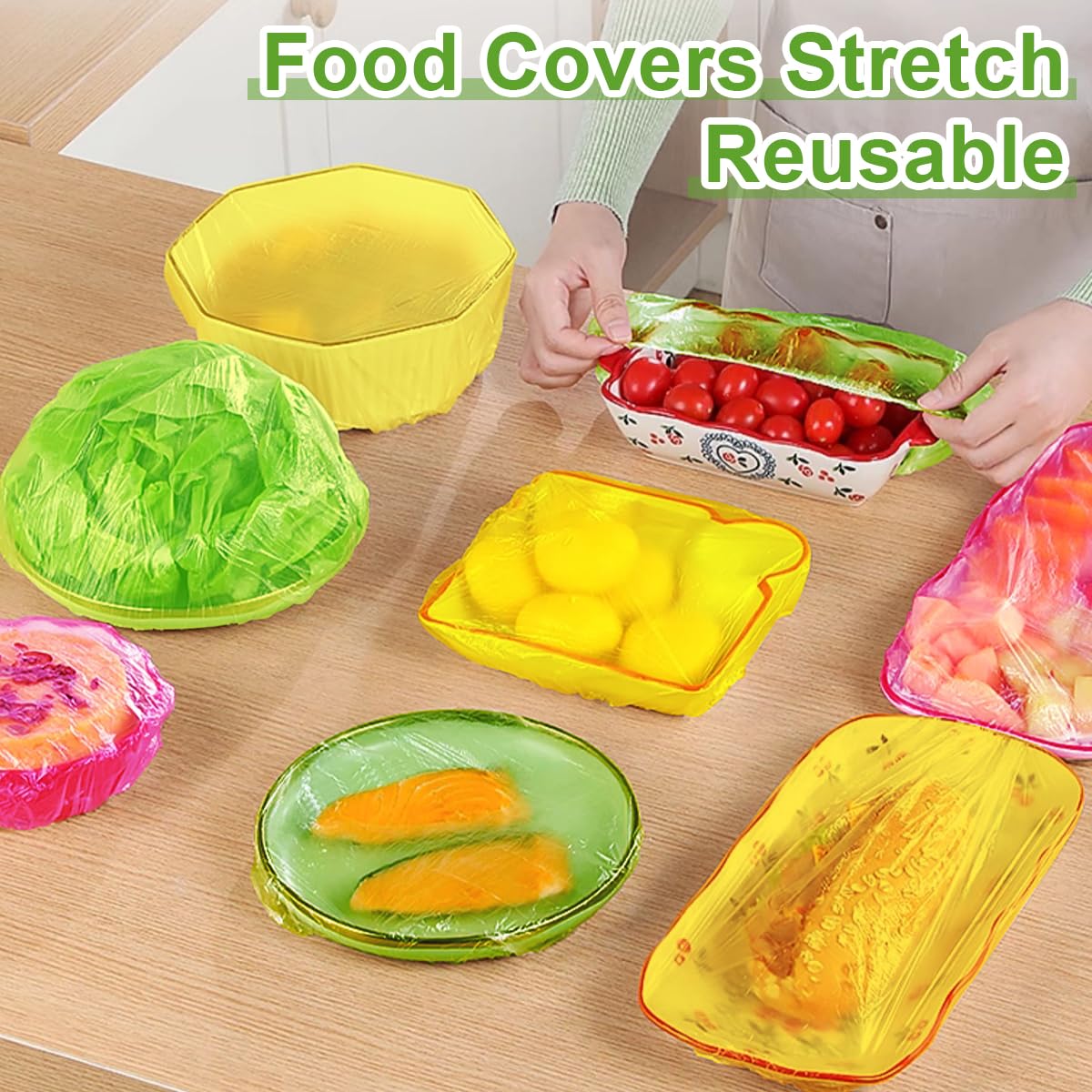 Elastic Food Storage Covers Reusable Stretch Plastic Wrap Bowl Covers Elastic Alternative to Foil for Family Outdoor Picnic 3 Size (60)