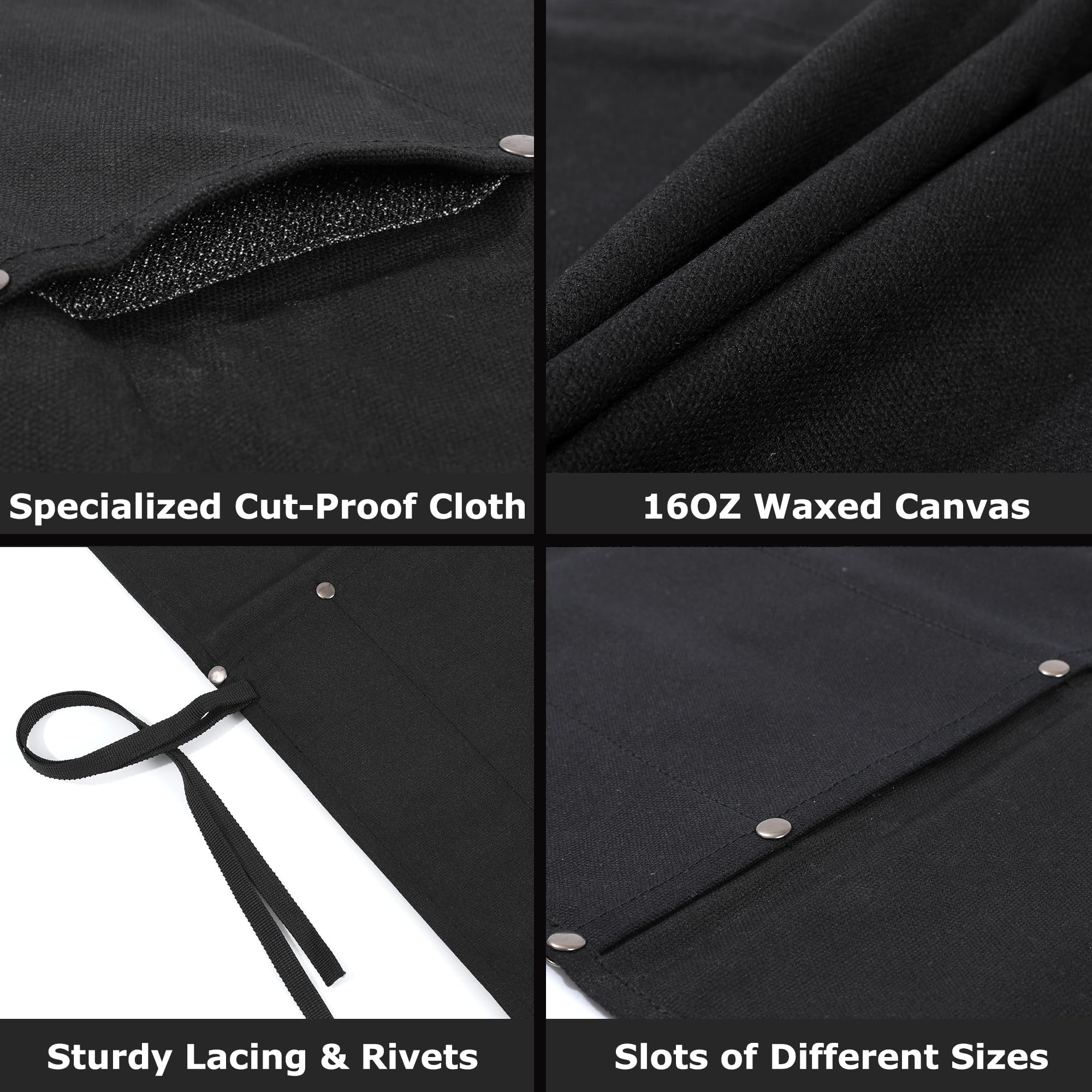 Kaaltisy Knife Bag, Chef Knife Box with 4 Slots, Specialized Cut Resistant Fabric Lining, Heavy Duty 16oz Waxed Canvas, Portable Knife Roll, Black (21.5" Lx17.5 W)