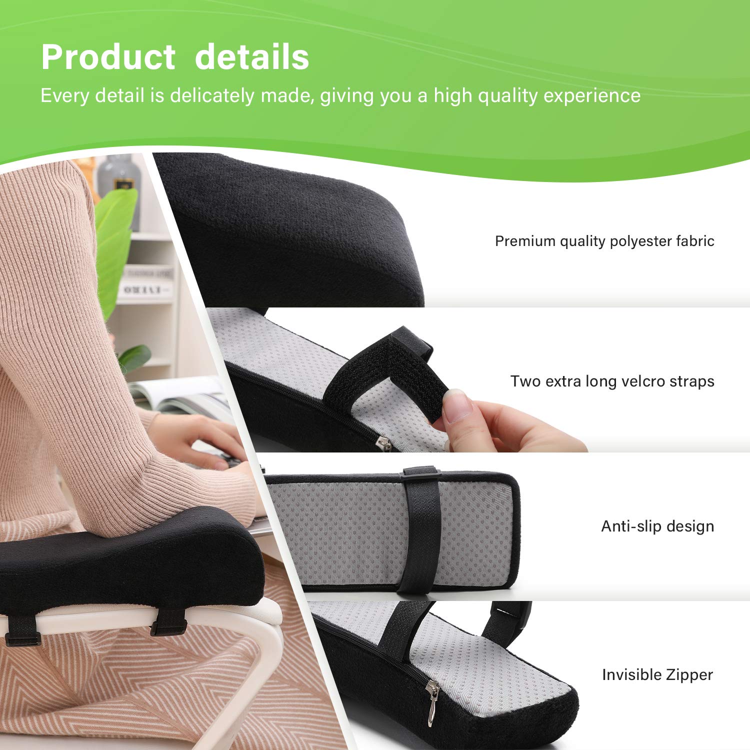 LargeLeaf Chair Ergonomic armrest Cushions Elbow Pillow Pressure Relief Office Chair Gaming Chair armrest with Memory Foam armrest Pads 2-Piece Set of Chair