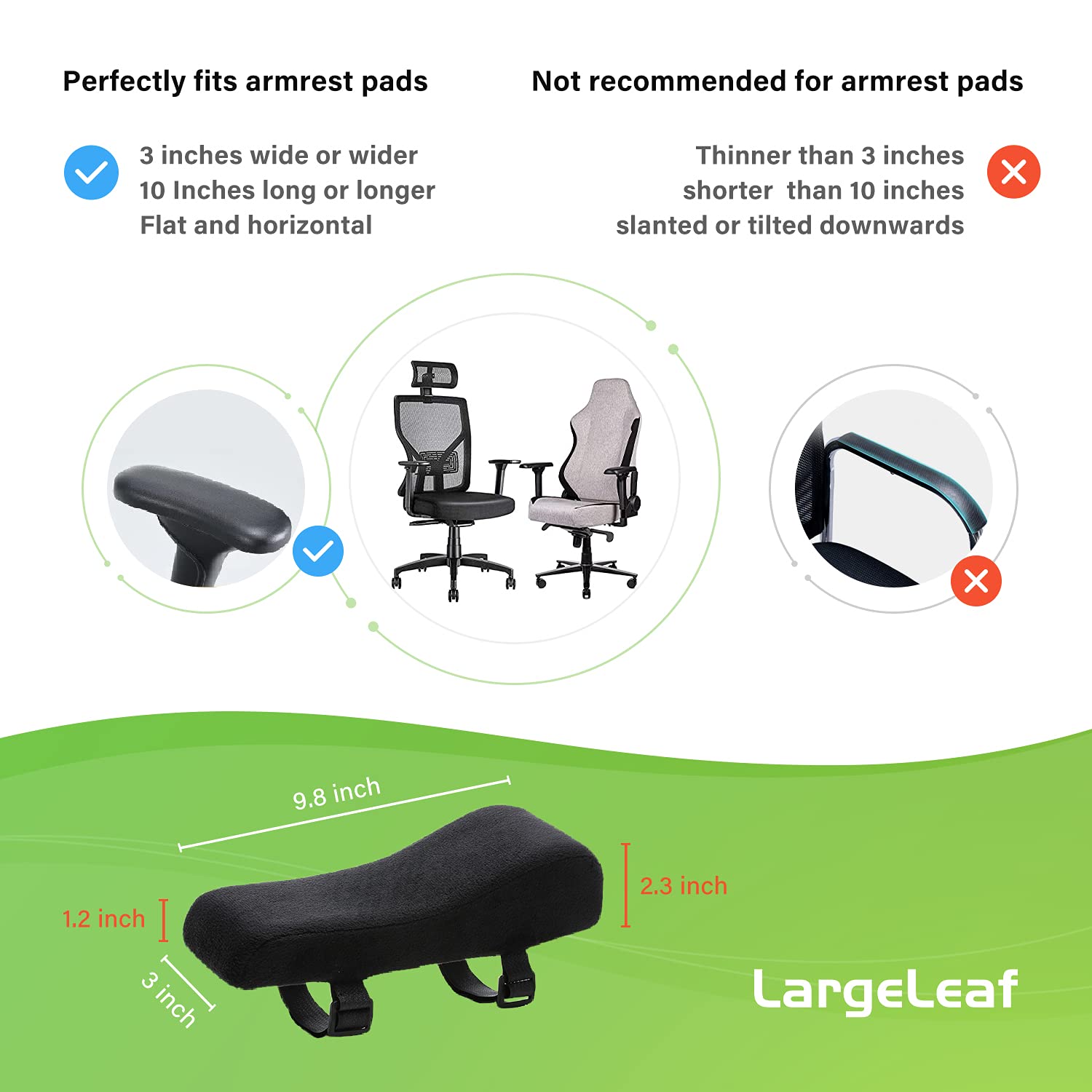 LargeLeaf Chair Ergonomic armrest Cushions Elbow Pillow Pressure Relief Office Chair Gaming Chair armrest with Memory Foam armrest Pads 2-Piece Set of Chair