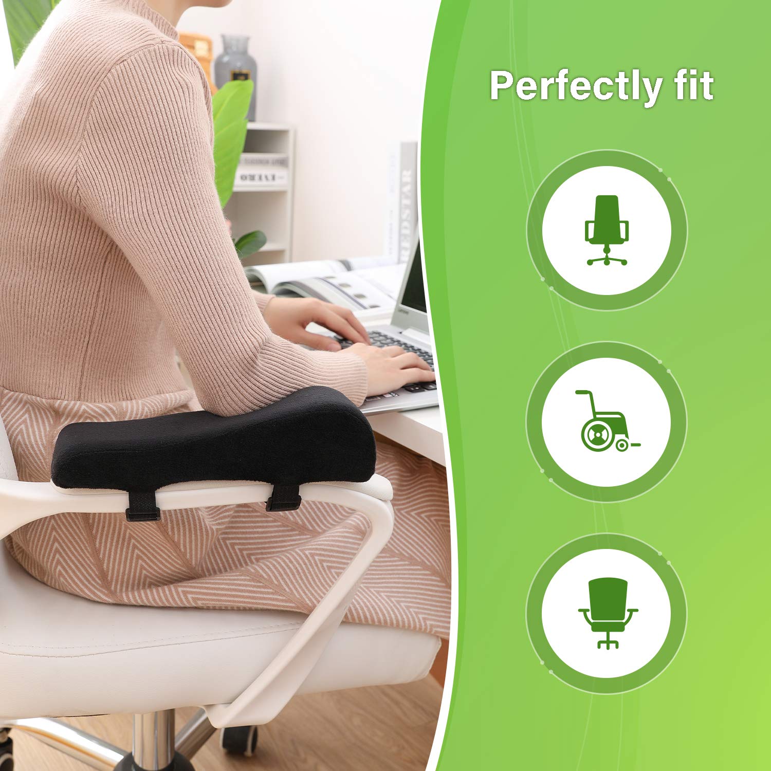 LargeLeaf Chair Ergonomic armrest Cushions Elbow Pillow Pressure Relief Office Chair Gaming Chair armrest with Memory Foam armrest Pads 2-Piece Set of Chair