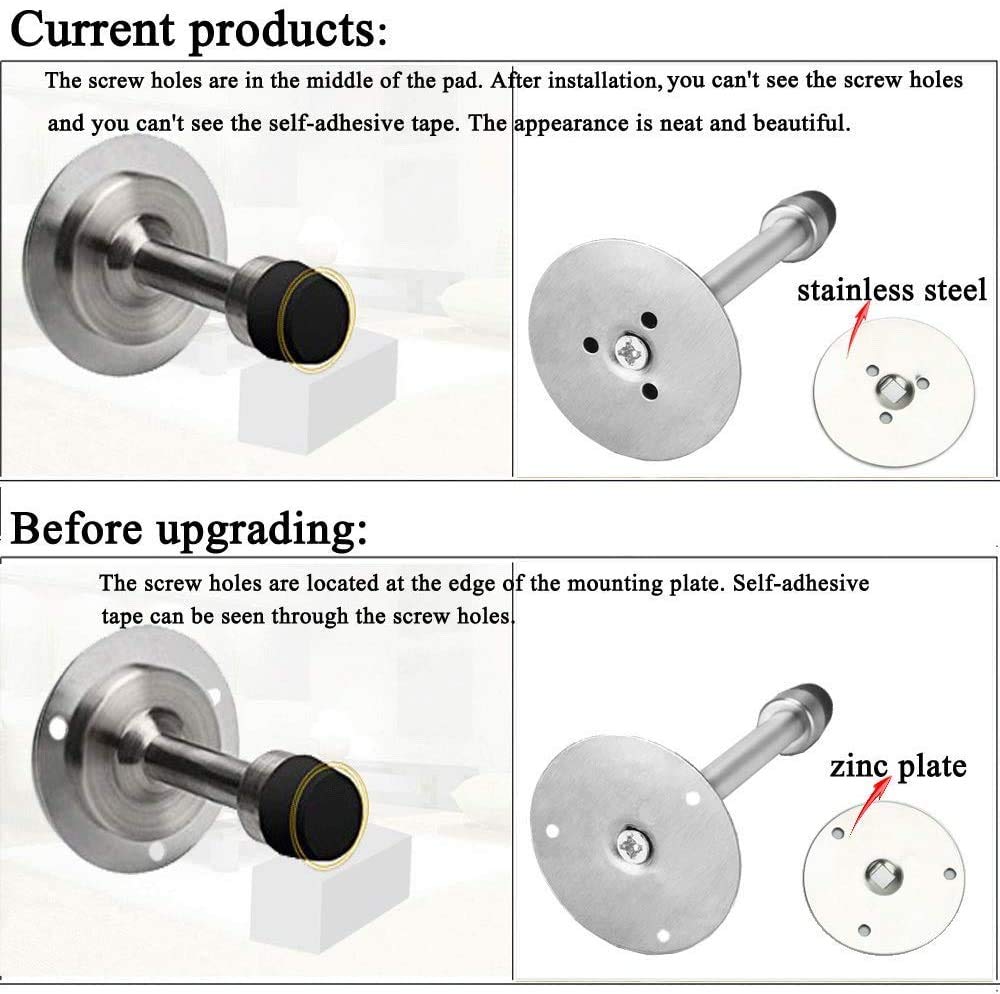 Door Stopper (2 Pack), No Drilling Door Stop 4 Inch with 3M Double Sided Adhesive Tape, Solid Rigid, Heavy Duty Rubber Brushed Satin Nickel Door Stop Doorstop for Wall and Door Protection
