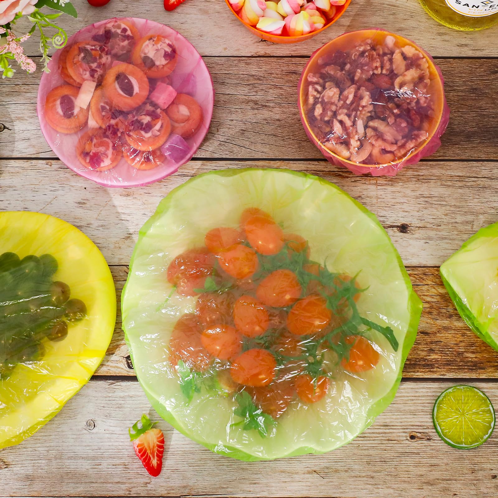 Elastic Food Storage Covers Reusable Stretch Plastic Wrap Bowl Covers Elastic Alternative to Foil for Family Outdoor Picnic 3 Size (60)