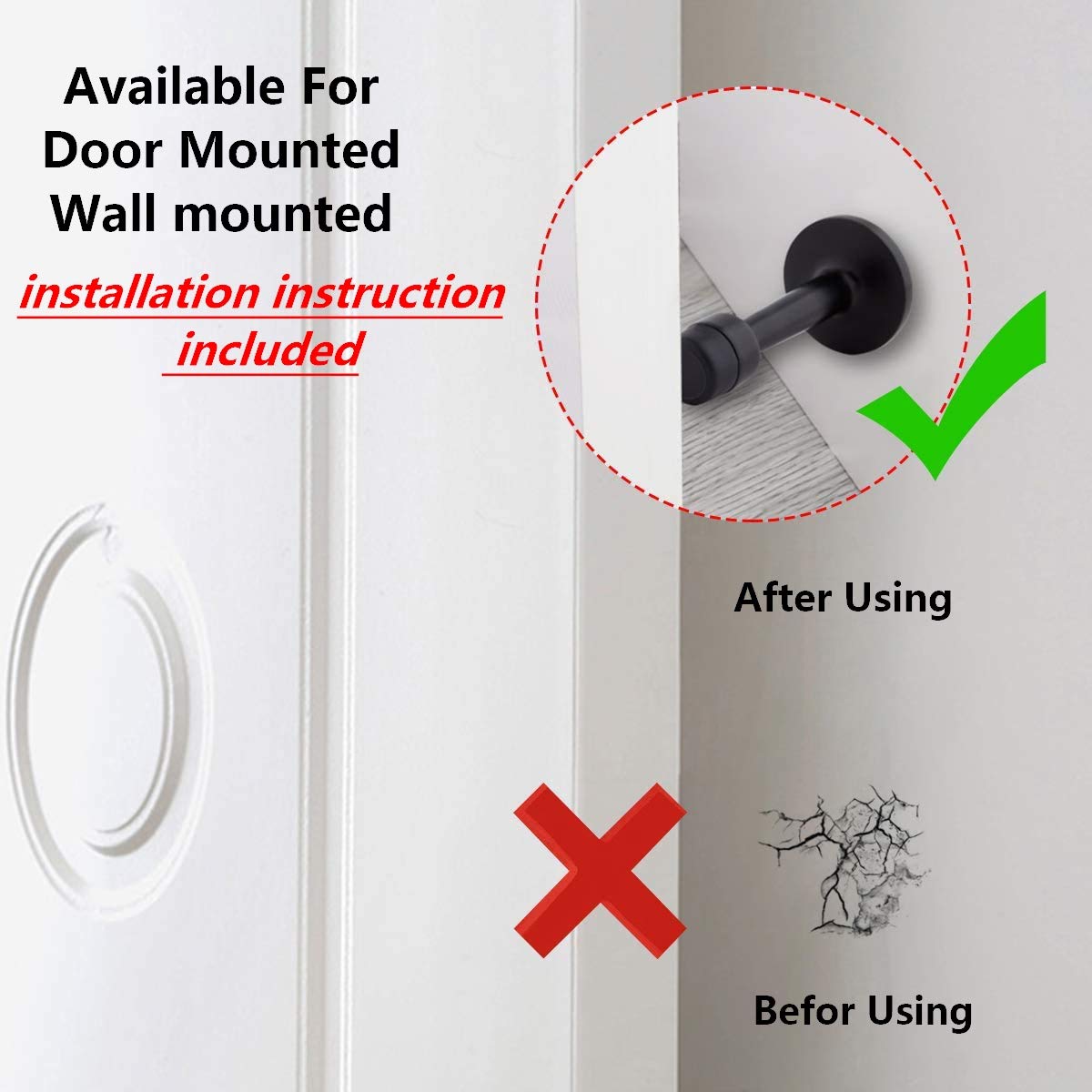 Door Stopper (2 Pack), No Drilling Door Stop 4 Inch with 3M Double Sided Adhesive Tape, Solid Rigid, Heavy Duty Rubber Brushed Satin Nickel Door Stop Doorstop for Wall and Door Protection