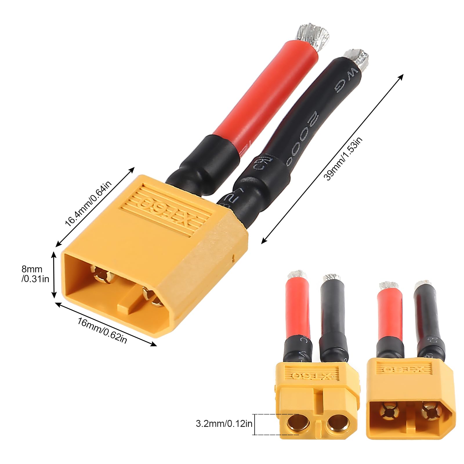 DIANN 5 Pairs XT60 Plug Female and Male Connector with 12AWG Silicon Wire for RC Lipo Battery Cable Drone