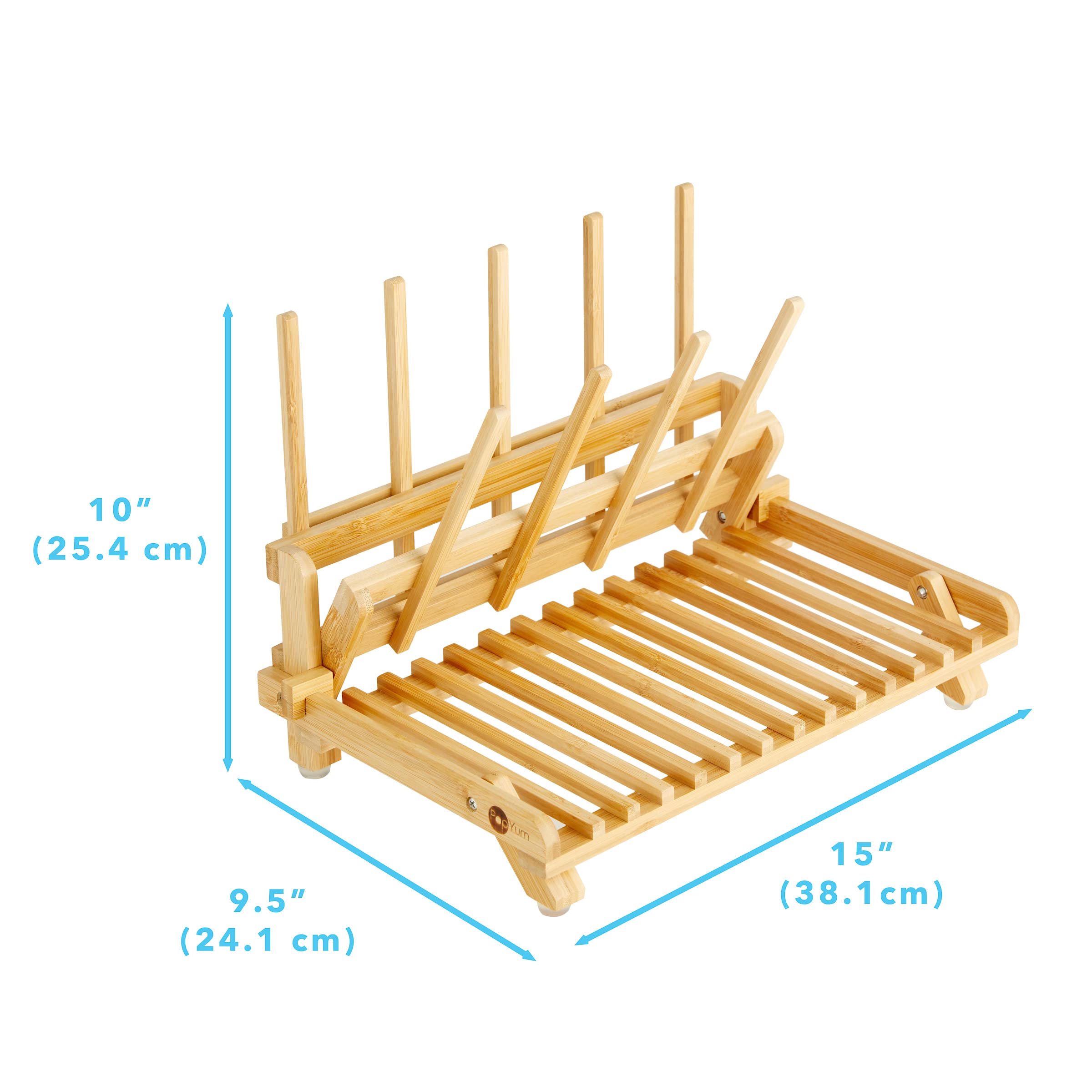 PopYum Space Saving Bamboo Drying Rack, Counter countertop Wood Folding Collapsible for Baby Bottle, Plastic Bag, Cup, Glass, Silicone, Dish, Water Bottle, Wooden, Compact, Accessories, Kitchen