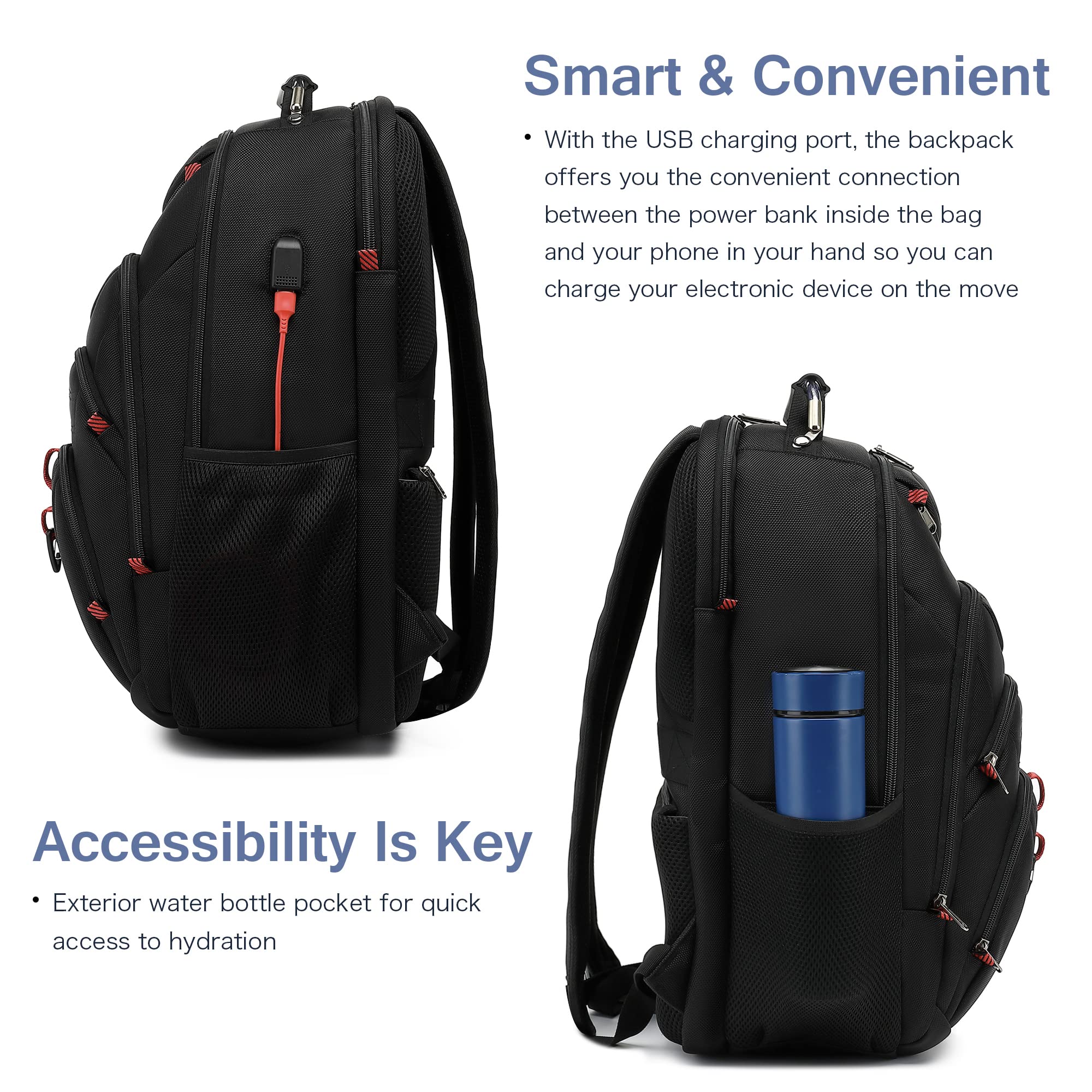 18.4 Extra Large Travel Laptop Backpack for Men, TSA Approved College High School Backpack with Suspended Load Technology-55L Expandable Gaming Laptop Backpack-Reduce Impact Force to 30%, Black.