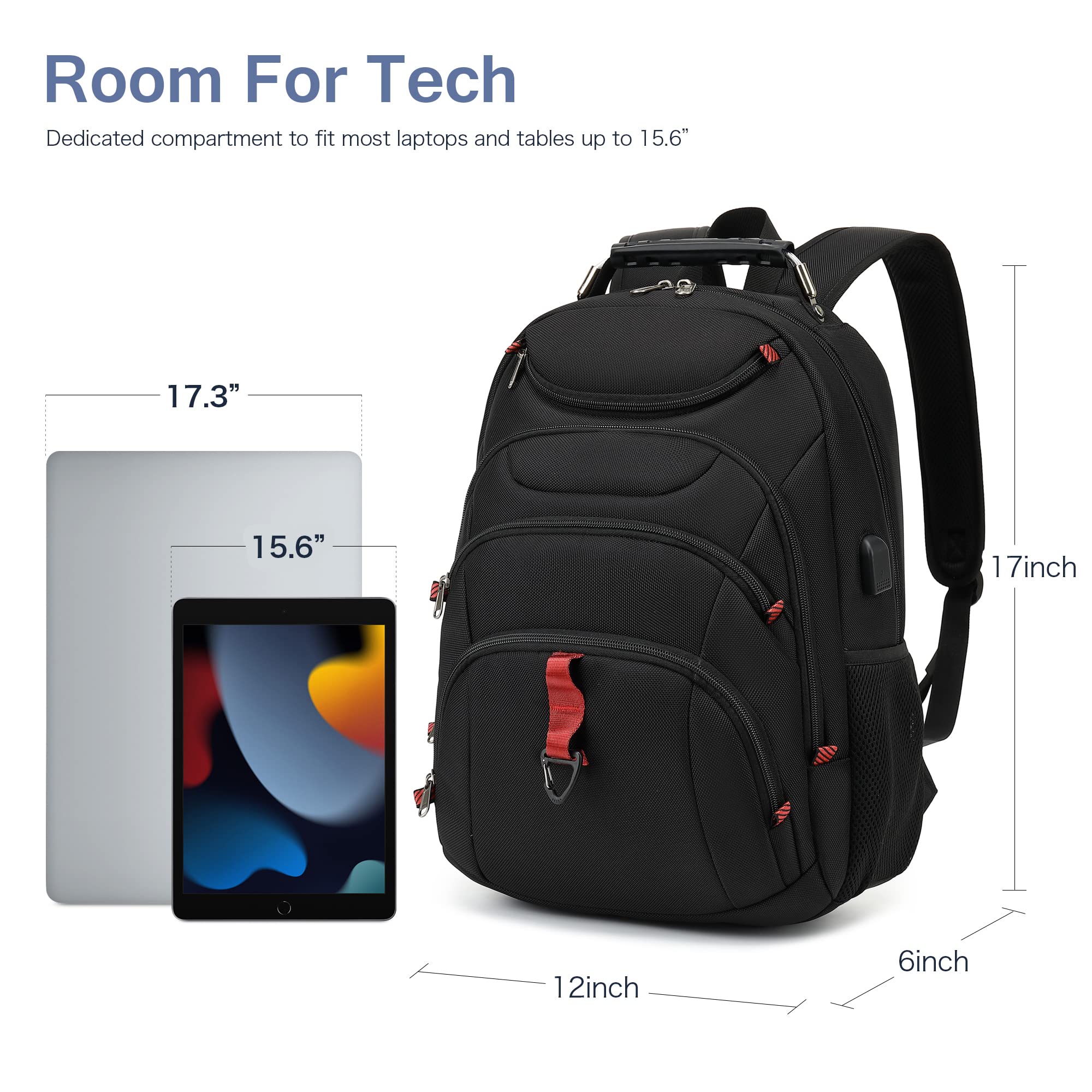18.4 Extra Large Travel Laptop Backpack for Men, TSA Approved College High School Backpack with Suspended Load Technology-55L Expandable Gaming Laptop Backpack-Reduce Impact Force to 30%, Black.