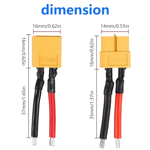 XIITIA 8 Pairs XT60 Plug Female and Male Connector with 14AWG Silicon Wire, 57MM Extention Cable for RC Lipo Battery Cable Drone