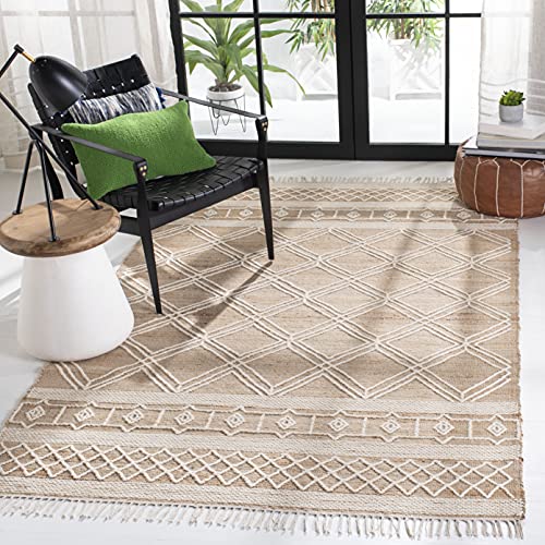Safavieh Kilim Collection 3' x 5' Natural/Ivory KLM454A Handmade Moroccan Boho Fringe Jute Area Rug