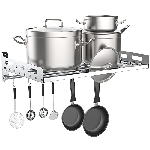 23 Inch Stainless Steel Wall Shelf Metal Shelving Heavy Duty Commercial or Household Grade Wall Mount Microwave with Fixing Kit Microwave Support Load 120lb/55kg Microwave Oven Shelf (Width 23 in)