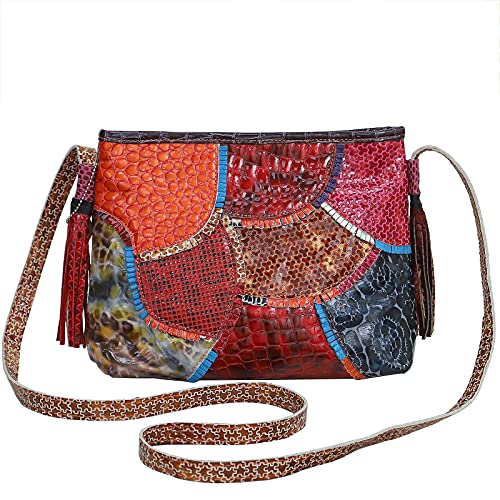 Segater Women Random Multicolor Shoulder Bag Genuine Leather Handbag Shopper Purse Patchwork Colorful Crossbody Satchel