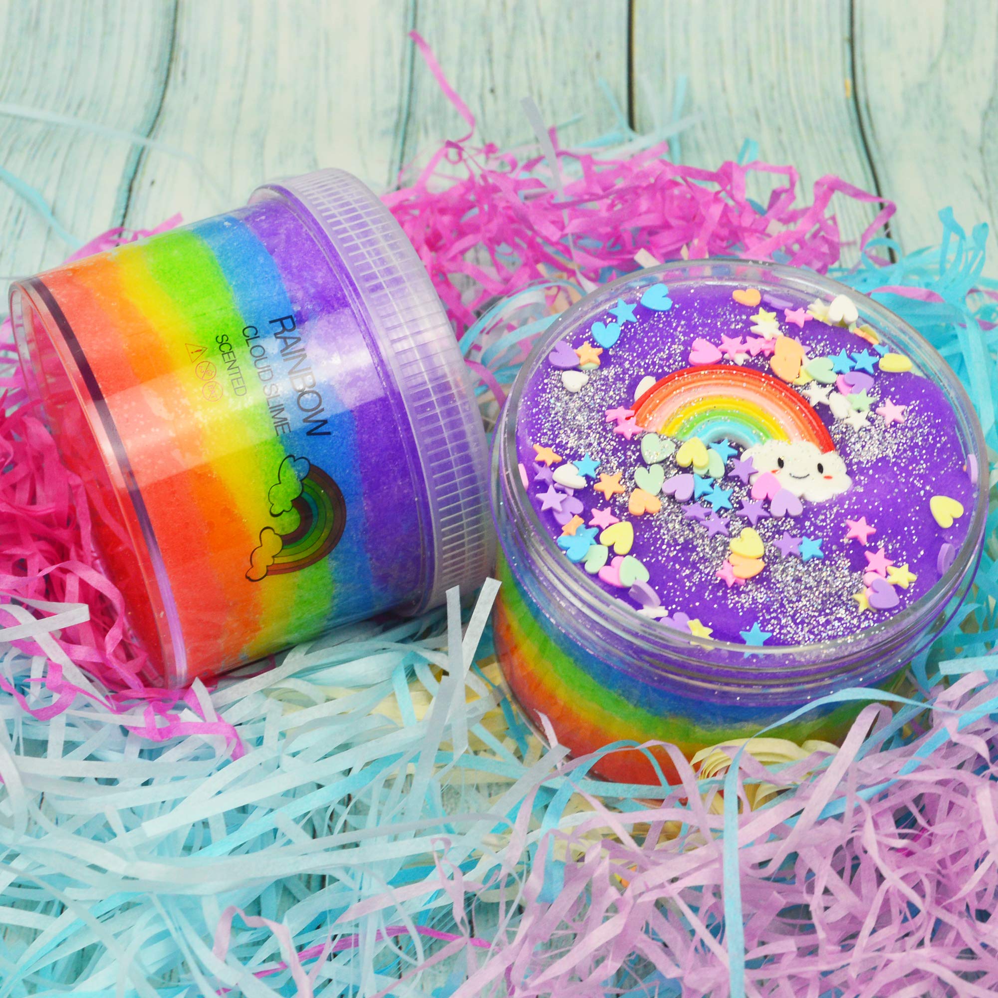 ICHICHI Rainbow Cloud Slime,Non-Sticky and Super Soft Scented Slime,Stress Relief Toy