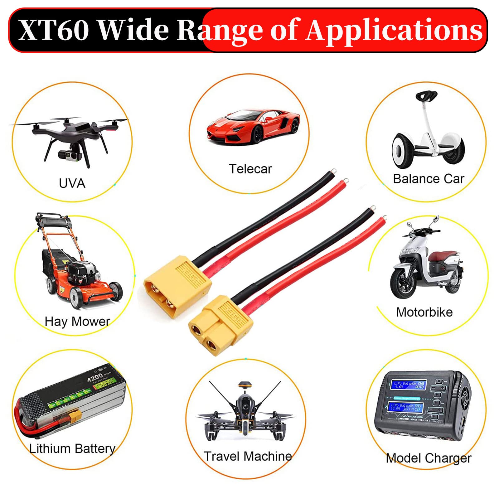 2Pairs XT60 Plug Female and Male Connector, 14AWG Silicone Wire with Rubber Insulation Protective Cap for RC Drone Car Lipo Battery Charger