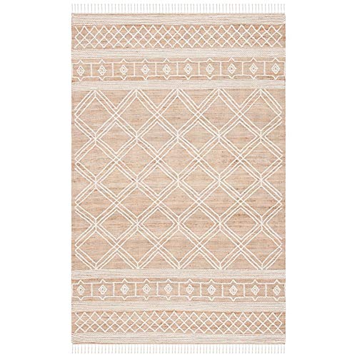 Safavieh Kilim Collection 3' x 5' Natural/Ivory KLM454A Handmade Moroccan Boho Fringe Jute Area Rug