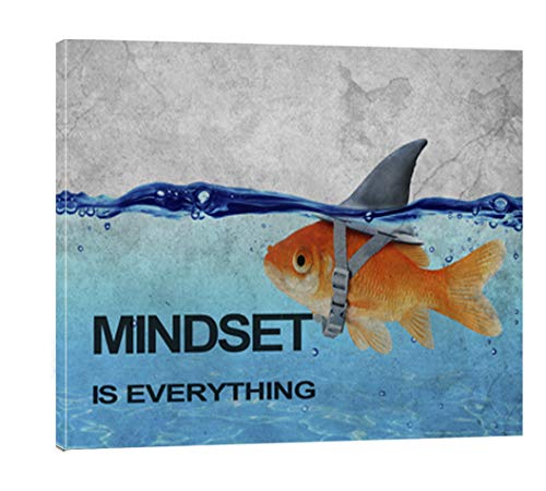 Poster Print Goldfish Mindset is Everything Motivational Inspirational Wall Art Canvas Print Frame Picture Painting for Office Hallway Home Bedroom Decor -12"x16"