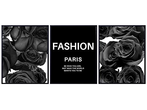 Fashion Quote Set - Glam Designer Artwork, Wall Art Decor print Set - Classy Couture Design Home Decor for Bedroom, Living room, Bathroom, Office - Luxury Gift for Woman, Fashionista - Black