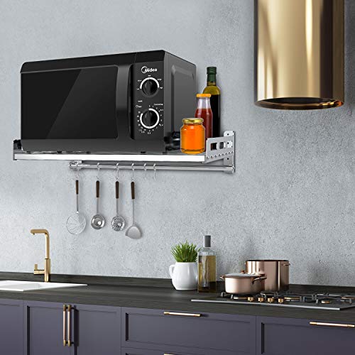 23 Inch Stainless Steel Wall Shelf Metal Shelving Heavy Duty Commercial or Household Grade Wall Mount Microwave with Fixing Kit Microwave Support Load 120lb/55kg Microwave Oven Shelf (Width 23 in)
