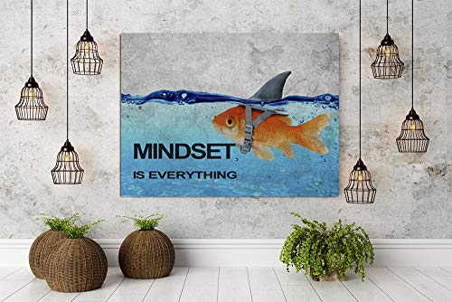 Poster Print Goldfish Mindset is Everything Motivational Inspirational Wall Art Canvas Print Frame Picture Painting for Office Hallway Home Bedroom Decor -12"x16"