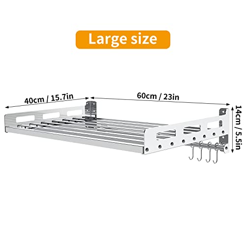 23 Inch Stainless Steel Wall Shelf Metal Shelving Heavy Duty Commercial or Household Grade Wall Mount Microwave with Fixing Kit Microwave Support Load 120lb/55kg Microwave Oven Shelf (Width 23 in)
