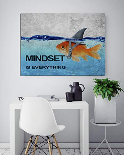 Poster Print Goldfish Mindset is Everything Motivational Inspirational Wall Art Canvas Print Frame Picture Painting for Office Hallway Home Bedroom Decor -12"x16"