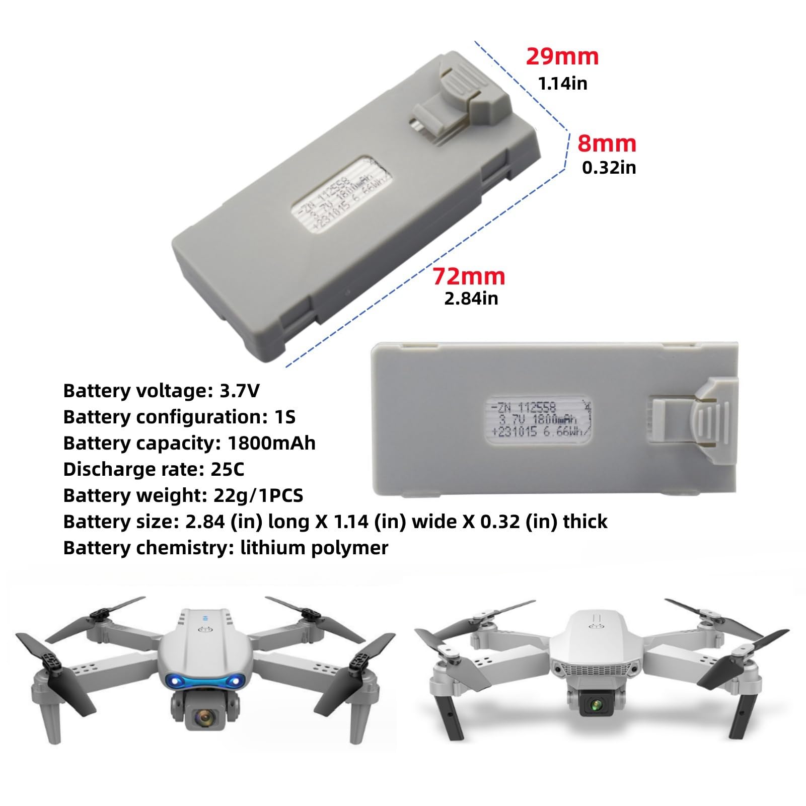 Fytoo 4PCS 3.7V 1800mah LiPo Battery with 4-in-1 Charger for E88 E99 E525 K3 S1 P1 P8 E88PRO E88MAX E99PRO P5PRO RC Quadcopter Accessories Drone Spare LiPo Battery