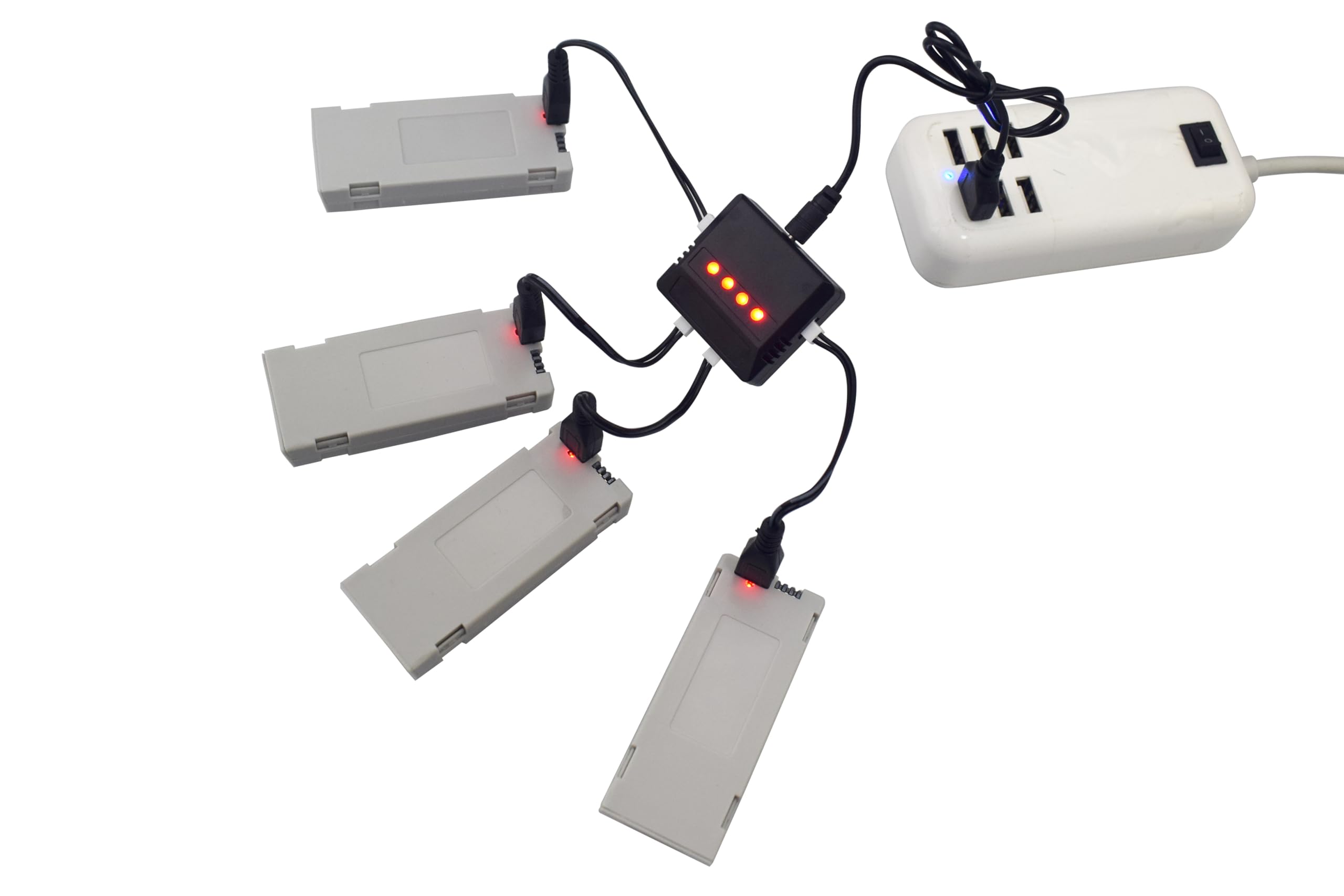 Fytoo 4PCS 3.7V 1800mah LiPo Battery with 4-in-1 Charger for E88 E99 E525 K3 S1 P1 P8 E88PRO E88MAX E99PRO P5PRO RC Quadcopter Accessories Drone Spare LiPo Battery