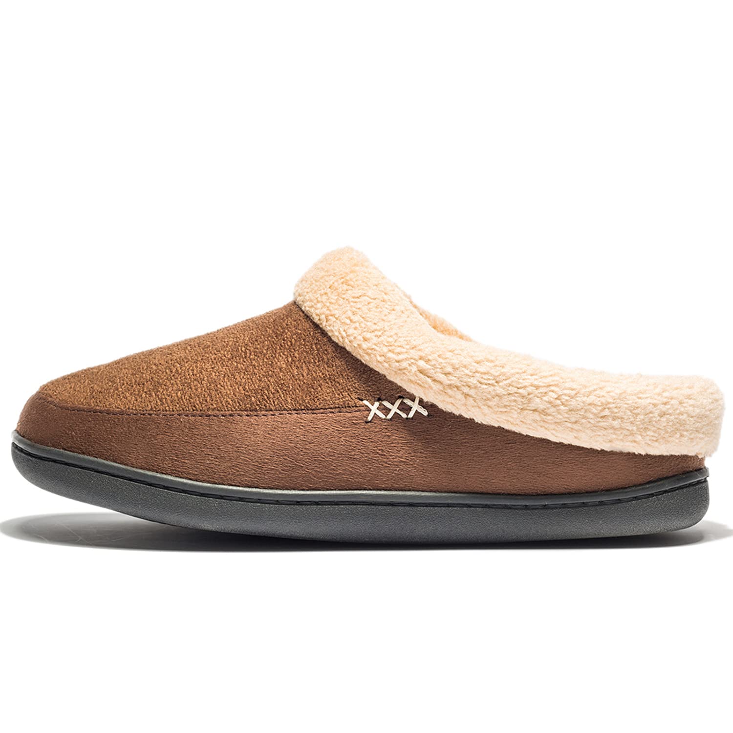 NewDenBer Men's Warm Memory Foam Suede Plush Fleece Lined Slip on Indoor Outdoor Clog House Slippers (11-12 D(M) US, Dark Brown)