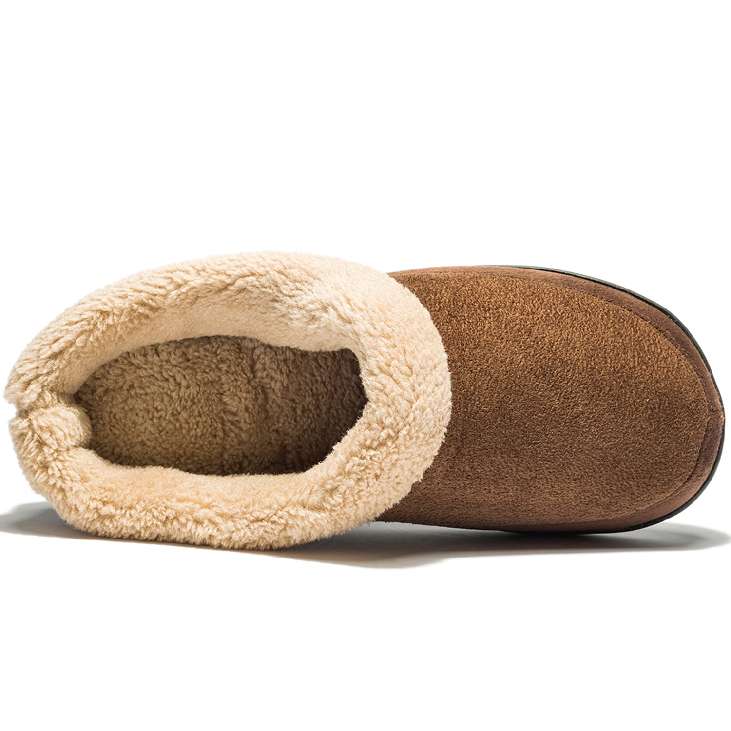 NewDenBer Men's Warm Memory Foam Suede Plush Fleece Lined Slip on Indoor Outdoor Clog House Slippers (11-12 D(M) US, Dark Brown)