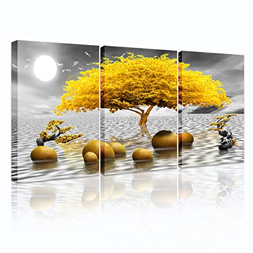 Wall decorations for living room Canvas Wall Art for bedroom Abstract wall decor Black and white Canvas Art Yellow tree paintings bathroom Home Decoration 3 Piece Hang Pictures Office Wall Artworks