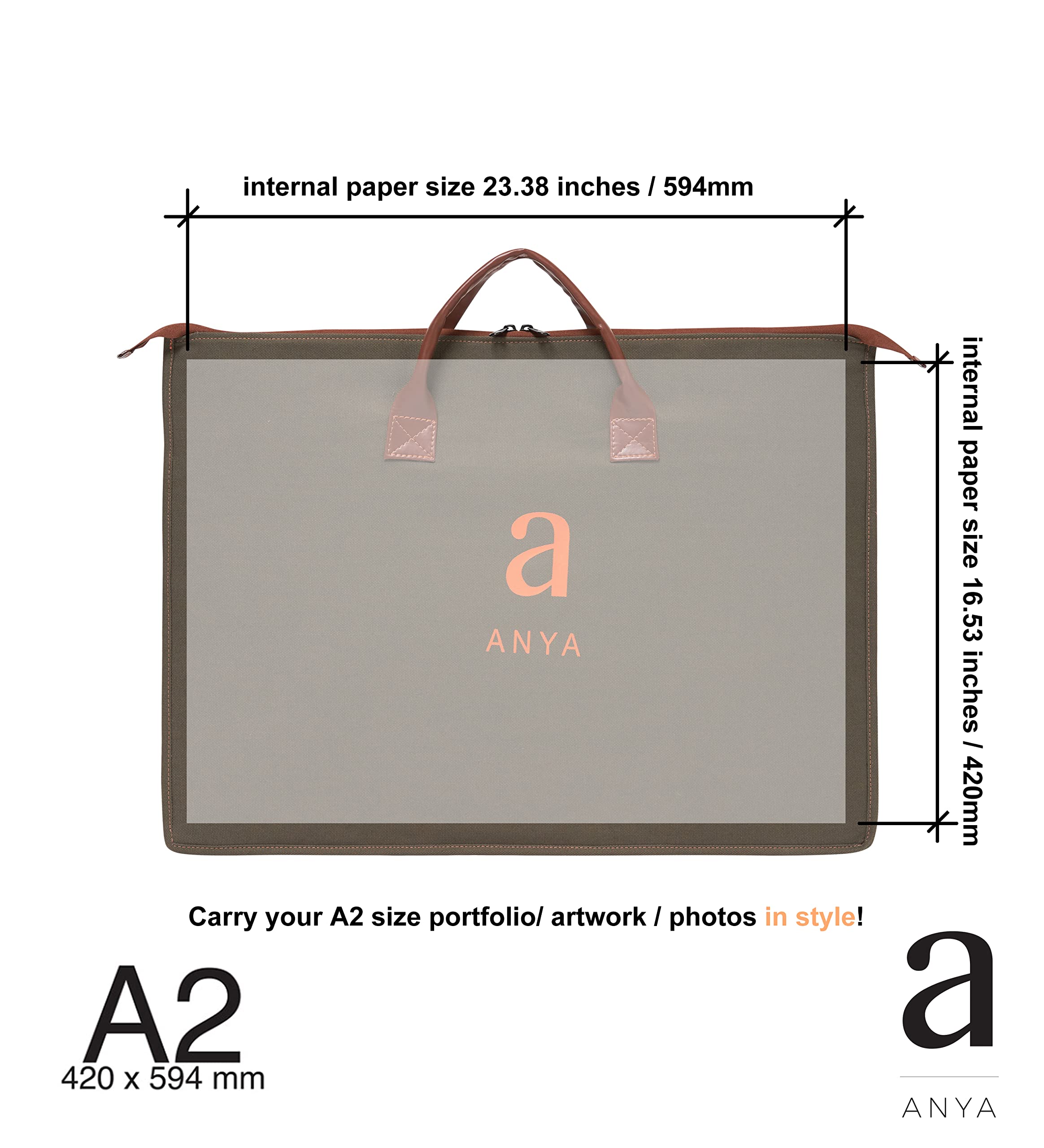 ANYA Art portfolio bag, artist carrying case, storage bag for artwork, posters with zipper and handles, light weight art bag for professionals, students KONST