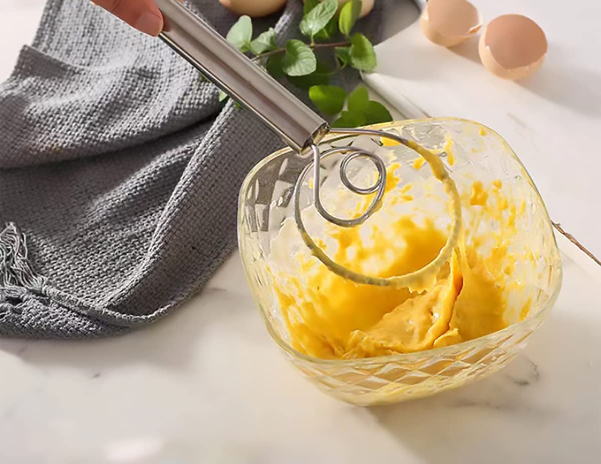 Goeielewe Dough Whisk, 11.8-Inch Stainless Steel Danish Whisk, Bread Dough Manual Mixer Blender Admixer for Bread, Pastry or Pizza Dough, Baking Tools