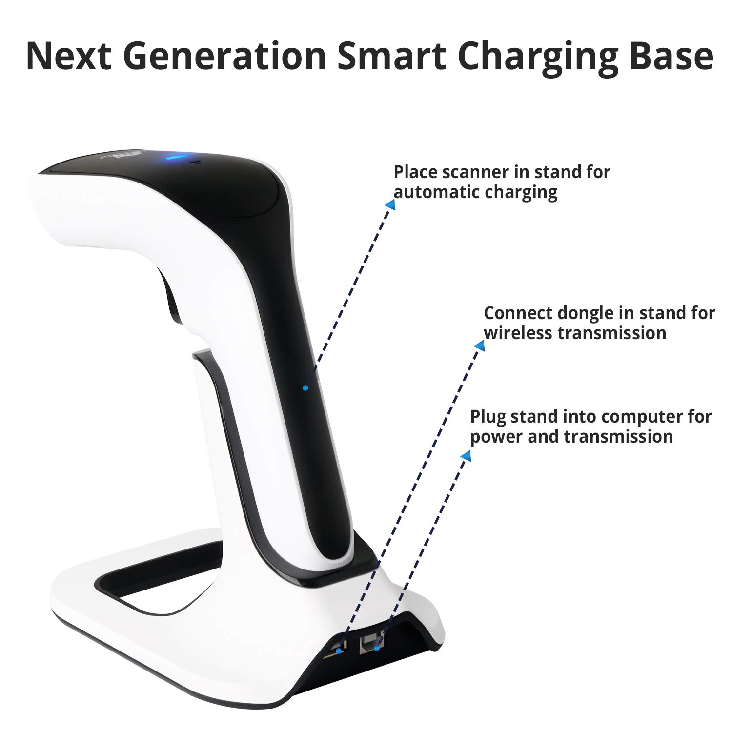 ScanAvenger Wireless Portable 1D&2D with Stand Bluetooth Barcode Scanner: Hand Scanners 3-in-1 Vibration, Cordless, Rechargeable Scan Gun for Inventory - USB Bar Code/QR Reader (with Next Gen Stand)