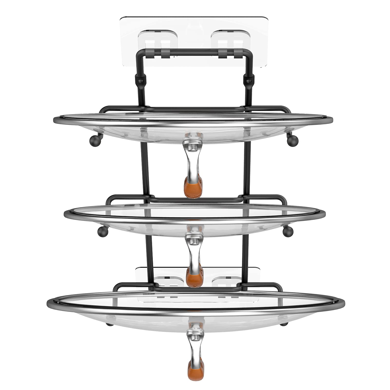 VZINO 2 Pack Pot Lid Organizer Rack for Cabinet Door/Wall, No Drilling Adhesive Wall/Door Mounted Pot and Pan Lid Holder, Metal with Powder Coating, Black