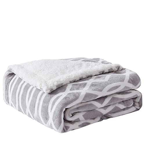 SEMECH Sherpa Throw Blanket Throw Size, Sherpa Fleece Throw Blanket Lightweight, Reversible Sherpa Blanket Machine Washable, 50" x 60", Light Gray