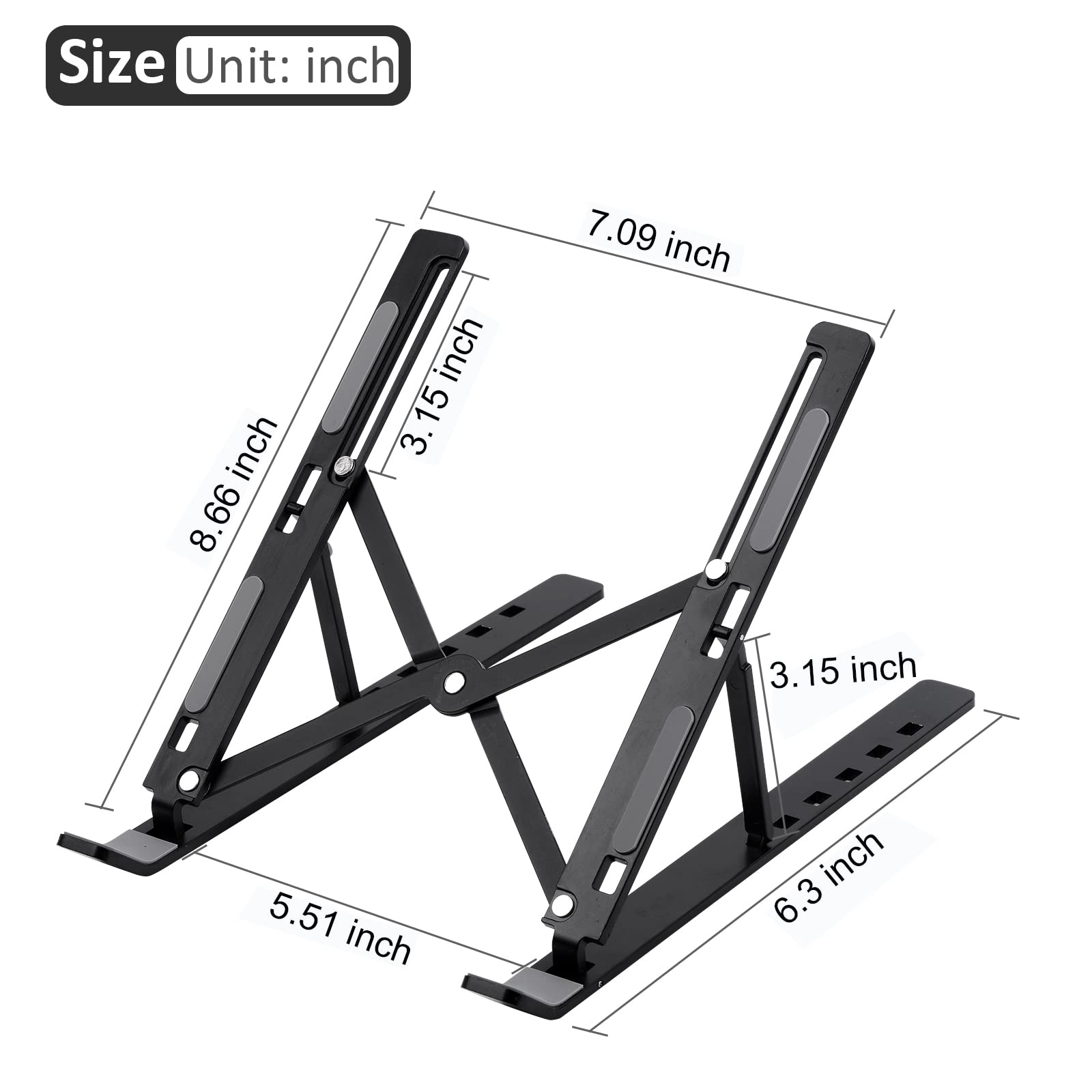 Uniwit 6 Levels Adjustable Laptop Notebook Stand Holder,Foldable Portable Aluminum Alloy Riser Laptop Holder, Ventilated and Lightweight Compatible for Macbook, Laptop, Notebook Computer,Tablet(Black)
