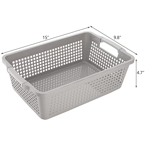 Hedume 4 Pack Plastic Storage Baskets with Handle, 15βx9.8βx4.7β Pantry Storage Bins, Closet Baskets, Large Organization Basket for Nursery, School, Office