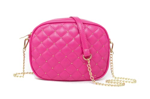 Girls Hot Pink Shoulder Crossbody Purse and Handbag - Teens Cute Small Trendy Quilted Lather Satchel - Messenger Bags Wallet Travel Bag for Women