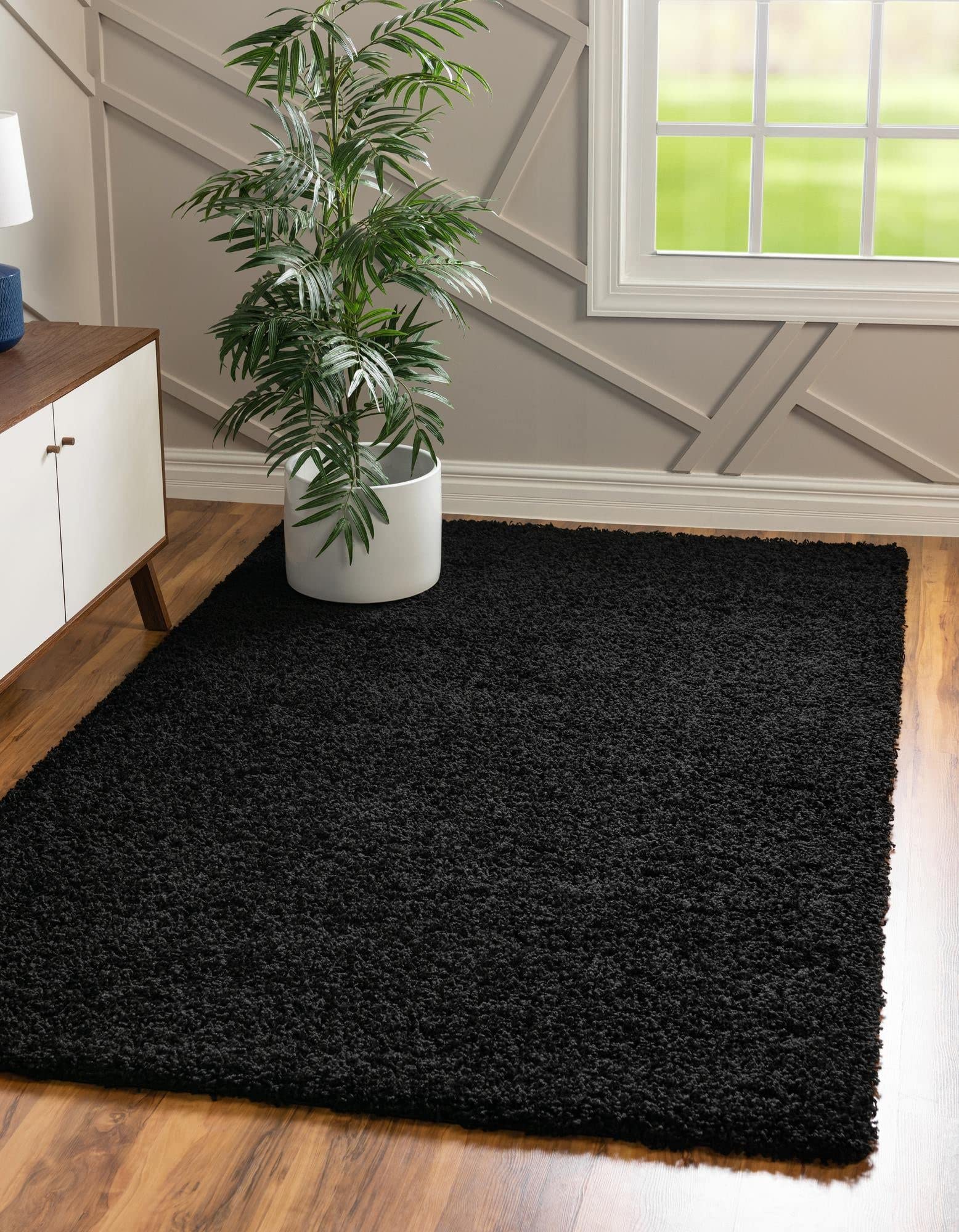 Rugs.com - Über Cozy Solid Shag Collection Rug – 9' x 12' Jet Black Shag Rug Perfect for Living Rooms, Large Dining Rooms, Open Floorplans