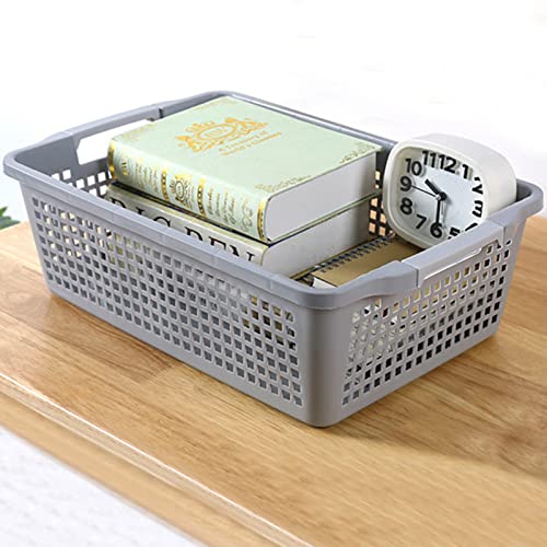 Hedume 4 Pack Plastic Storage Baskets with Handle, 15βx9.8βx4.7β Pantry Storage Bins, Closet Baskets, Large Organization Basket for Nursery, School, Office