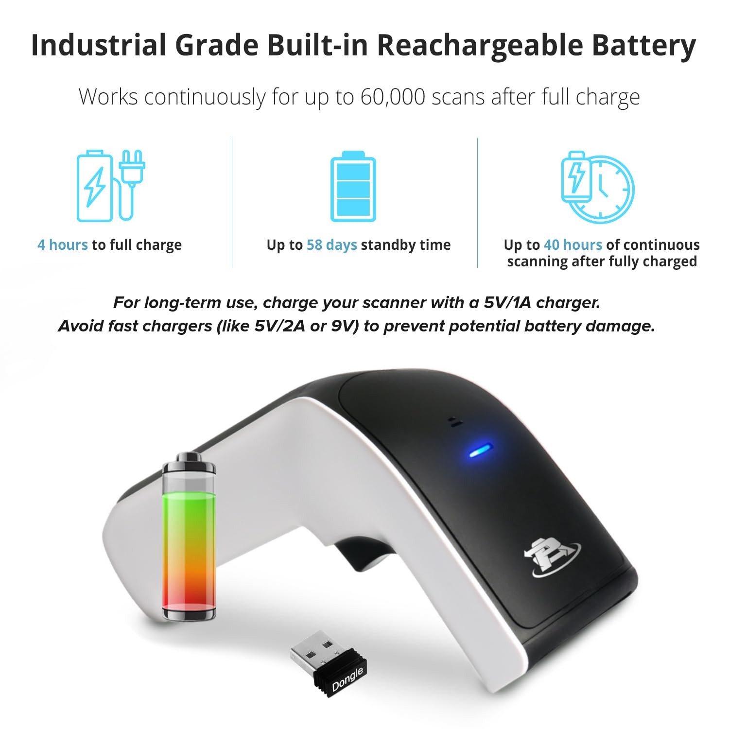 ScanAvenger Wireless Portable 1D&2D with Stand Bluetooth Barcode Scanner: Hand Scanners 3-in-1 Vibration, Cordless, Rechargeable Scan Gun for Inventory - USB Bar Code/QR Reader (with Next Gen Stand)