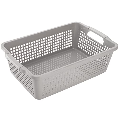 Hedume 4 Pack Plastic Storage Baskets with Handle, 15βx9.8βx4.7β Pantry Storage Bins, Closet Baskets, Large Organization Basket for Nursery, School, Office