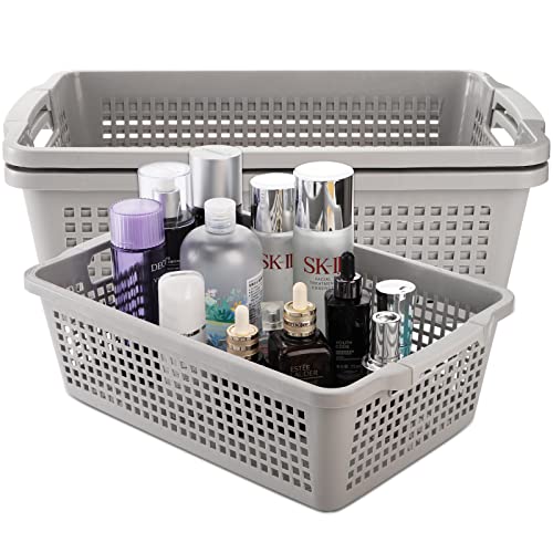 Hedume 4 Pack Plastic Storage Baskets with Handle, 15βx9.8βx4.7β Pantry Storage Bins, Closet Baskets, Large Organization Basket for Nursery, School, Office