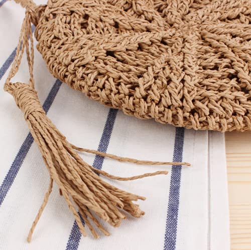 JORCEDI Straw Crossbody Shoulder Bag Beach Tassels Crochet Messenger Handbag Purse For Women Girls (Light Brown)