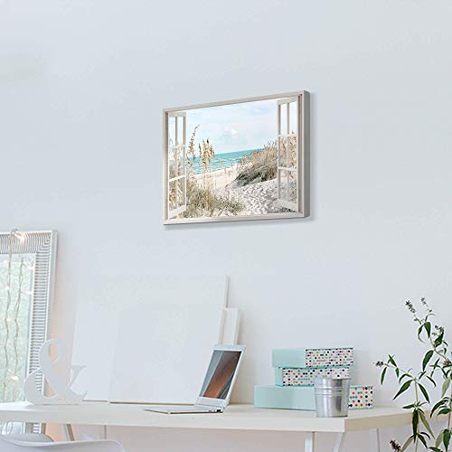 Hardy Gallery Coastal Beach Picture Wall Art: Beach Theme Window Canvas Art Prints Seascape Artwork Small Size for Bathroom (16” x12” x 1 Panel)