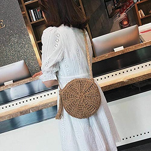 JORCEDI Straw Crossbody Shoulder Bag Beach Tassels Crochet Messenger Handbag Purse For Women Girls (Light Brown)